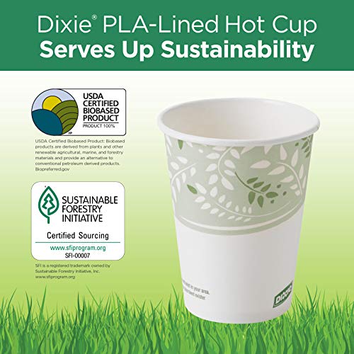 Dixie 12oz PLA-Lined Paper Hot Cup by GP PRO (Georgia-Pacific), Fit Large Lids, Viridian, 1000 Cups, 2342PLA