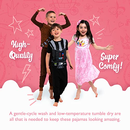 Disney Girls' Princess 6-Piece Snug-Fit Cotton Pajamas Set, DREAM BIG, 6