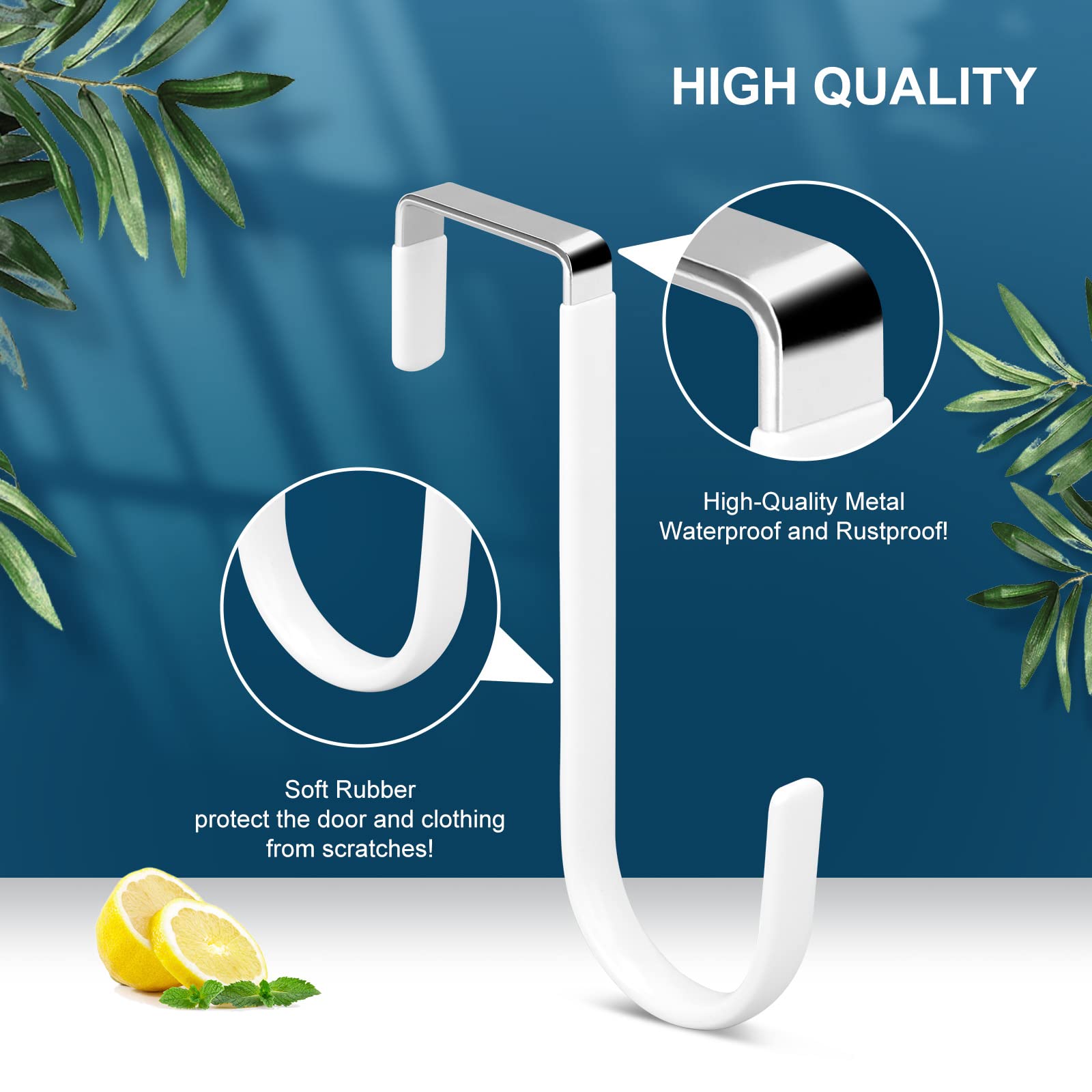 DAJIANG Over Door Hooks, 4 Pack - Soft Rubber, Prevent Scratches, For Hanging Clothes, Towels, Bags in Bathroom, Bedroom, Kitchen