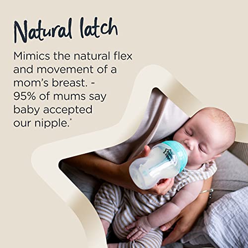 Tommee Tippee Anti-Colic Baby Bottles, Slow Flow Breast-Like Nipple and Unique Anti-Colic Venting System, 9oz, 2 Count, Blue Pandas