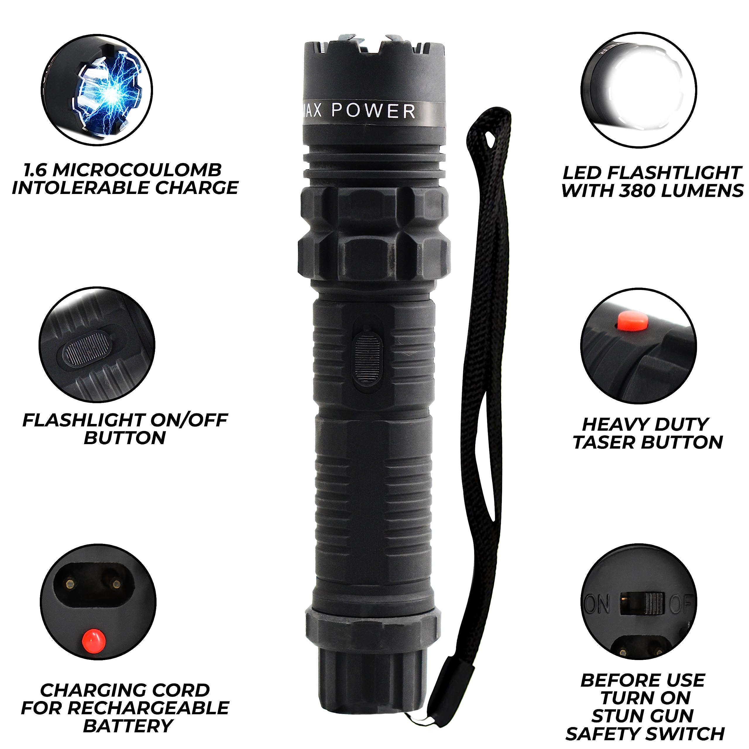 FIGHTSENSE Heavy Duty Flashlight Stun Gun & Pepper Spray Combo Set for Self Defense - Rechargeable Batteries - Bright LED Flashlight with Three Modes for Men Or Women (Purple Combo)