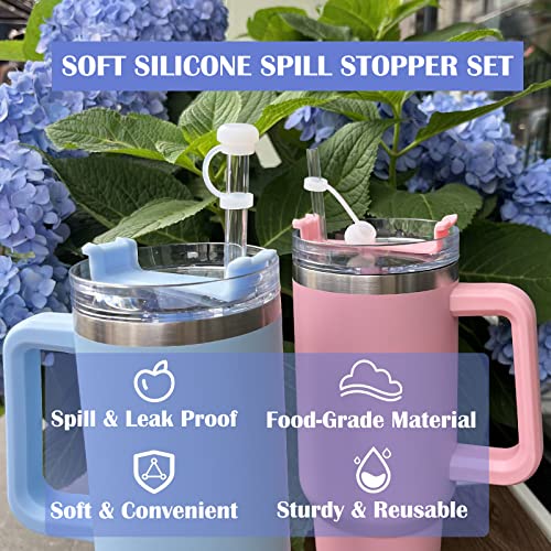 Silicone Spill Proof Stopper Set for Stanley, Spill Stopper Set Compatible with Stanley 1.0 40&30 Oz Tumbler with Handle, 2 Straw Cover Cap, 2 Spill Stopper&2 Leak Stopper for Stanley Cup Accessories