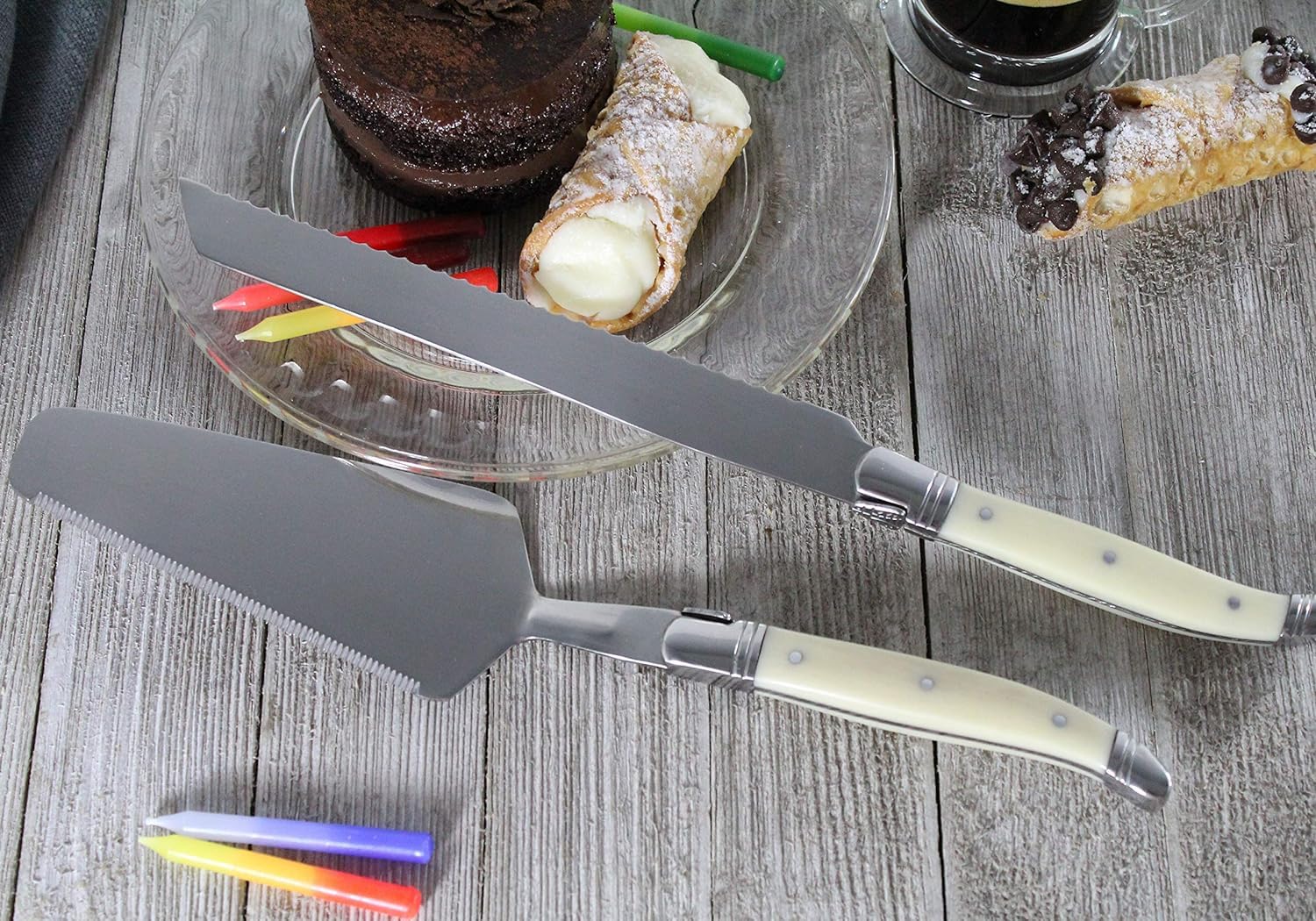 French Home Laguiole 2-Piece Cake Knife and Server Set β Luxurious Stainless Steel Cake Cutter & Server β Cake Cutting Set β Party, Home Dining, or Wedding Cake Knife and Server Set (Faux Ivory)
