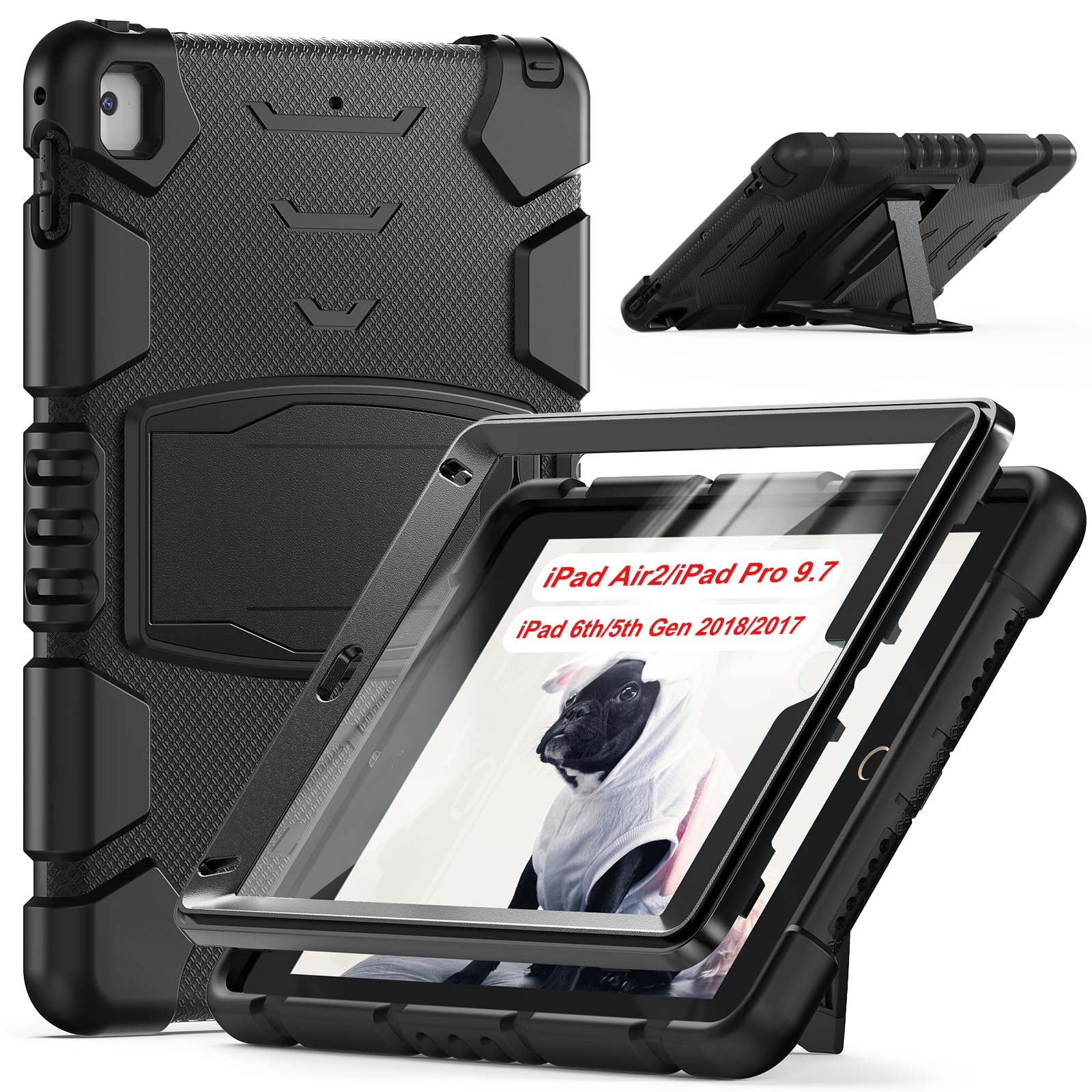 RUGGYCASE Case for iPad 9.7 inch 2017/2018,Shockproof iPad Air 2 Case with Screen Protector - Heavy Duty Protective Cover for iPad 5th / 6th Generation