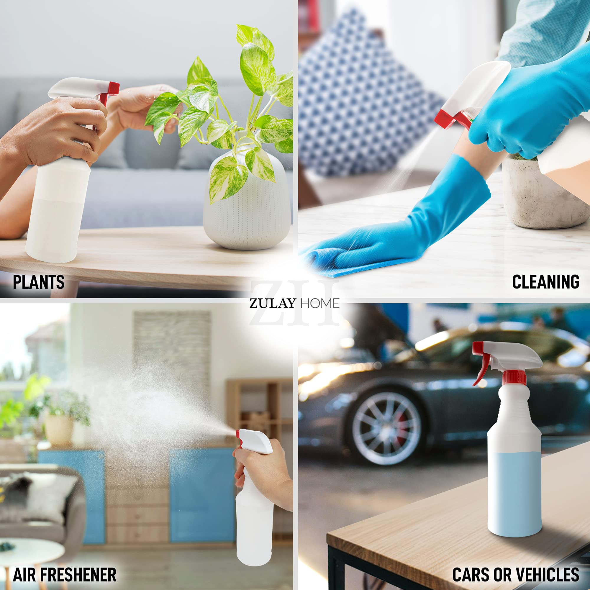 Zulay Home 24 oz Spray Bottle - Heavy Duty Cleaning Spray Bottles For Cleaning Solutions - Leakproof Cleaning Spray Bottle Set with Adjustable Nozzle & Spring Loaded Trigger (2 Pack)