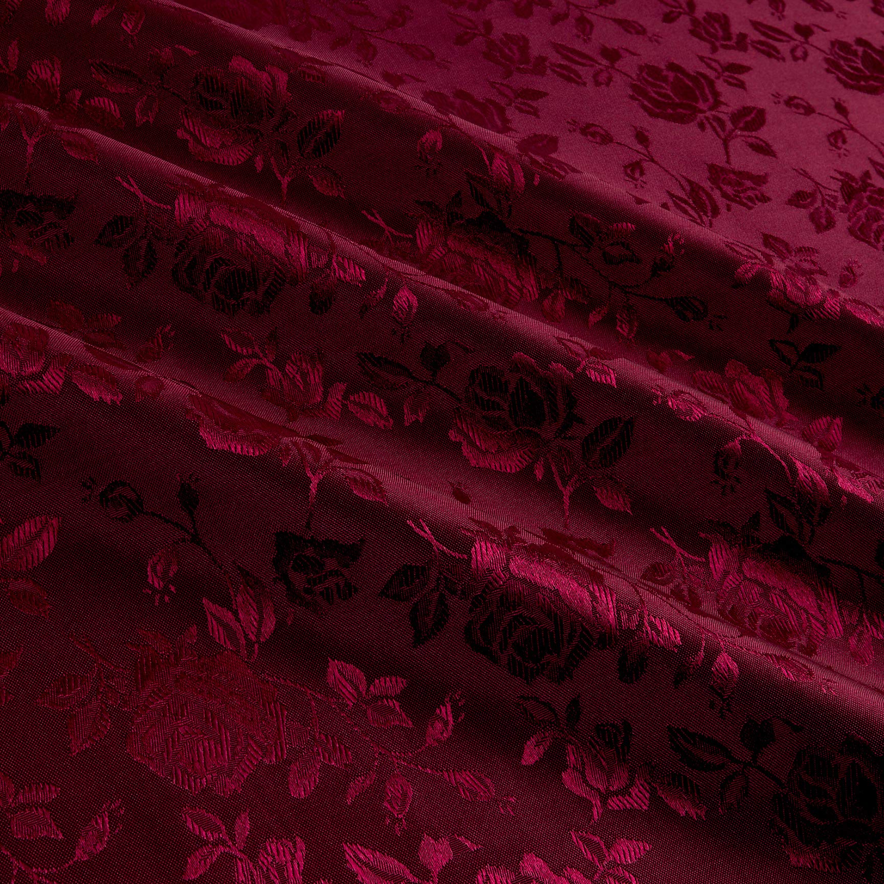Rose Satin Jaquard Burgundy, Fabric by the Yard