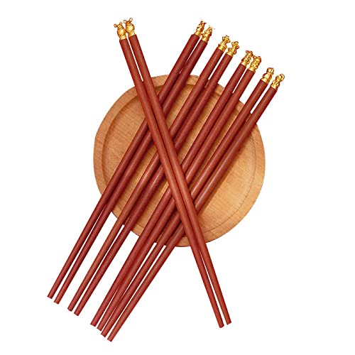 Gixaxak Natural solid wood chopsticks metal gold zodiac Chopsticks Reusable Chopsticks Multipack Dishwasher Safe Chop Sticks Non-slip Holiday gift cartoon cute one person chopsticks (Rat #9)