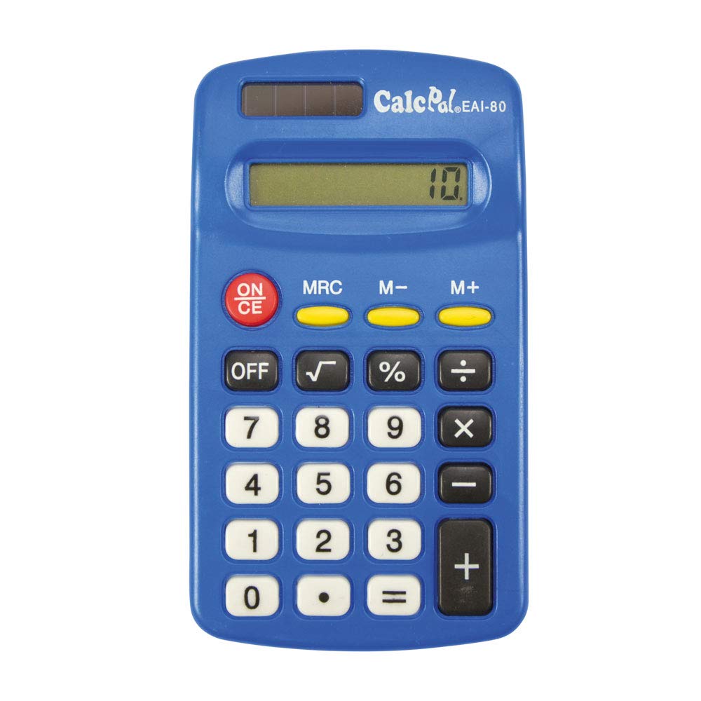 EAI Education CalcPal EAI-80 Basic Solar Calculator, Dual-Power for School, Home or Office: Blue - Set of 10