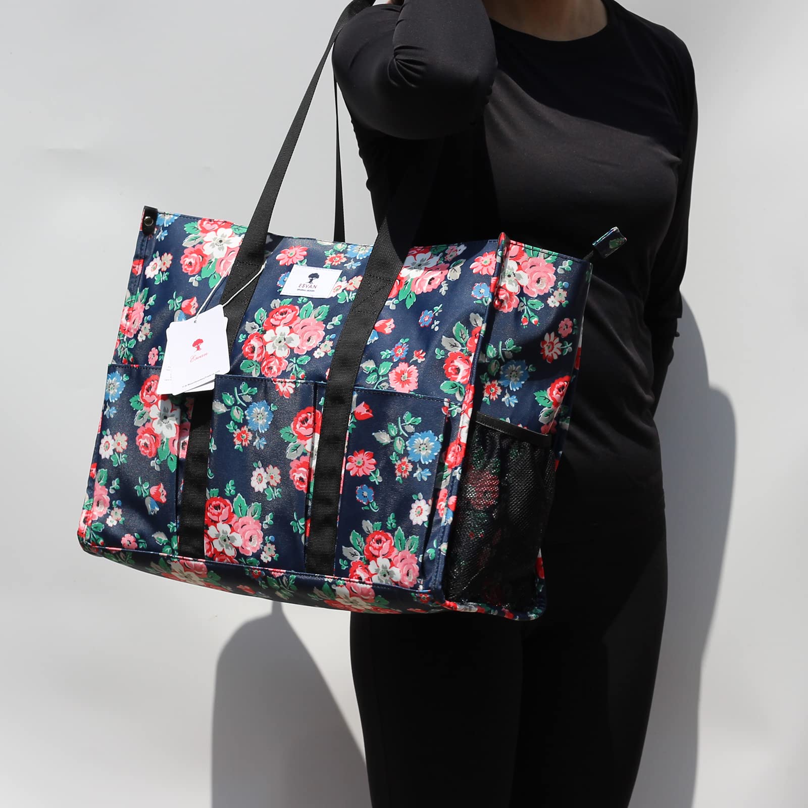 ESVAN Utility Tote Bag with Zip Top Waterproof Teacher Tote Bag for Teacher Work Women Beach