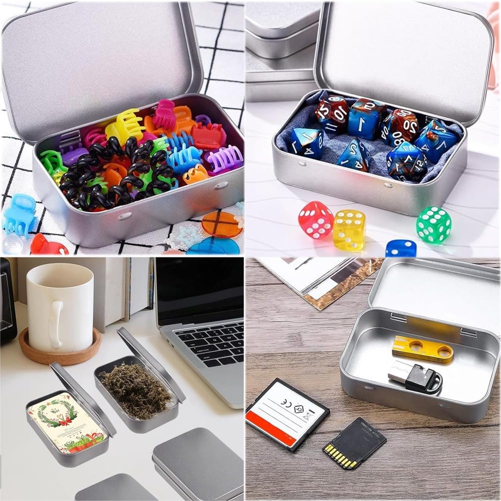 Lizusidtsy 2 PCS Small Storage Box with Lid Rectangular Small Tin Boxes Metal Box with Lid Small Tin Box for Home Storage Easy Install Easy to Use Silver