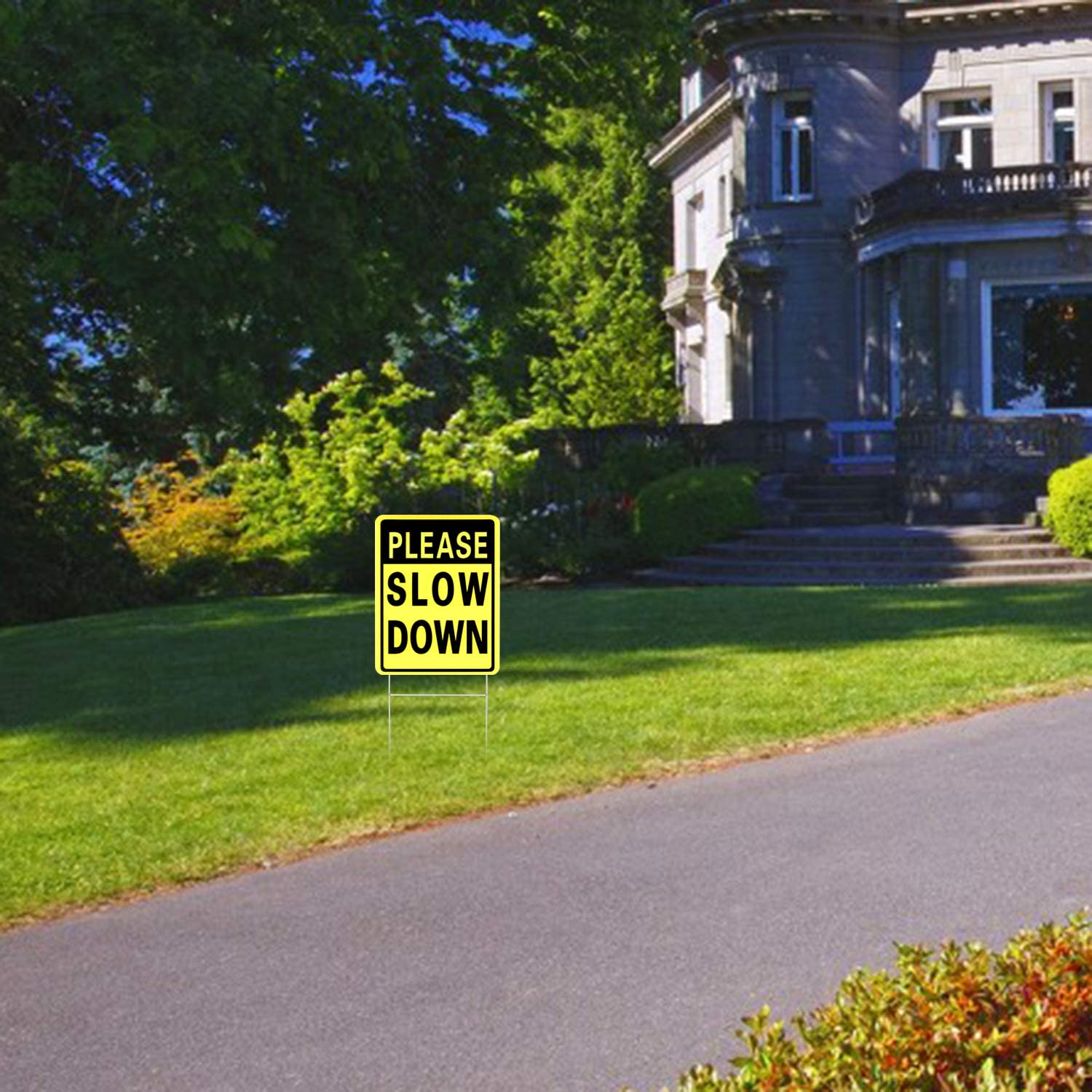Kichwit 2 Pack Double Sided Please Slow Down Sign Plastic Yard Signs with Metal Stakes, Sign Measures 11.8 x 15.7 Inches
