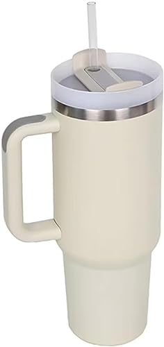 Extourber 40 OZ Tumbler with Handle and Straw, Insulated Water Tumbler for Home,Office or Car - Reusable Iced Coffee Cup,Double Vacuum Stainless Steel Travel Coffee Mug,Keep Hot/Cold for Hours (Dune)