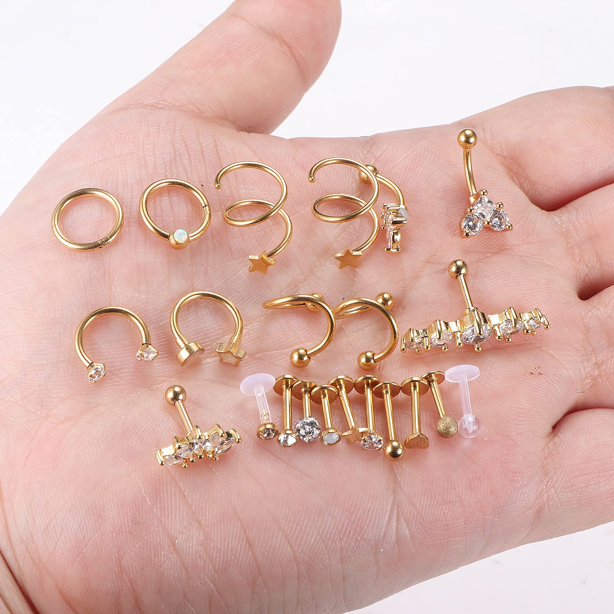 Drperfect 16G Cartilage Earring Stud Hoop for Women Men Stainless Steel Forward Helix Piercing Jewelry Lip Ring Rook Daith Conch Tragus Earring Set