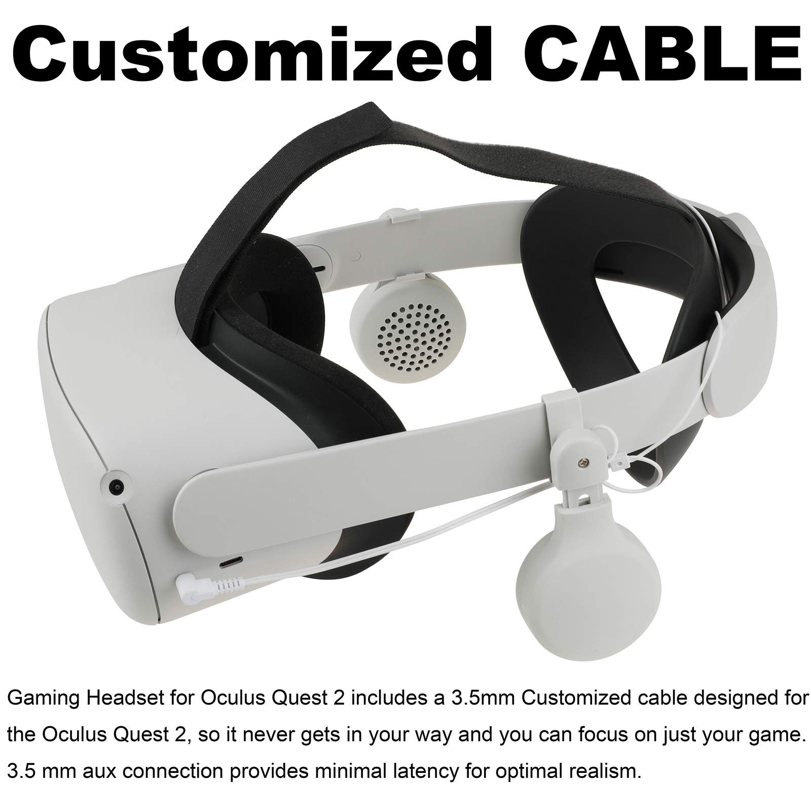 Esimen Gaming Headset for Oculus Quest 2 Elite Strap On Ear Earbuds Headphones- High Fidelity- Custom-Length Cable - Rotate 360 Degrees - Up and Down Telescopic Adjustment - Low-Latency (White)