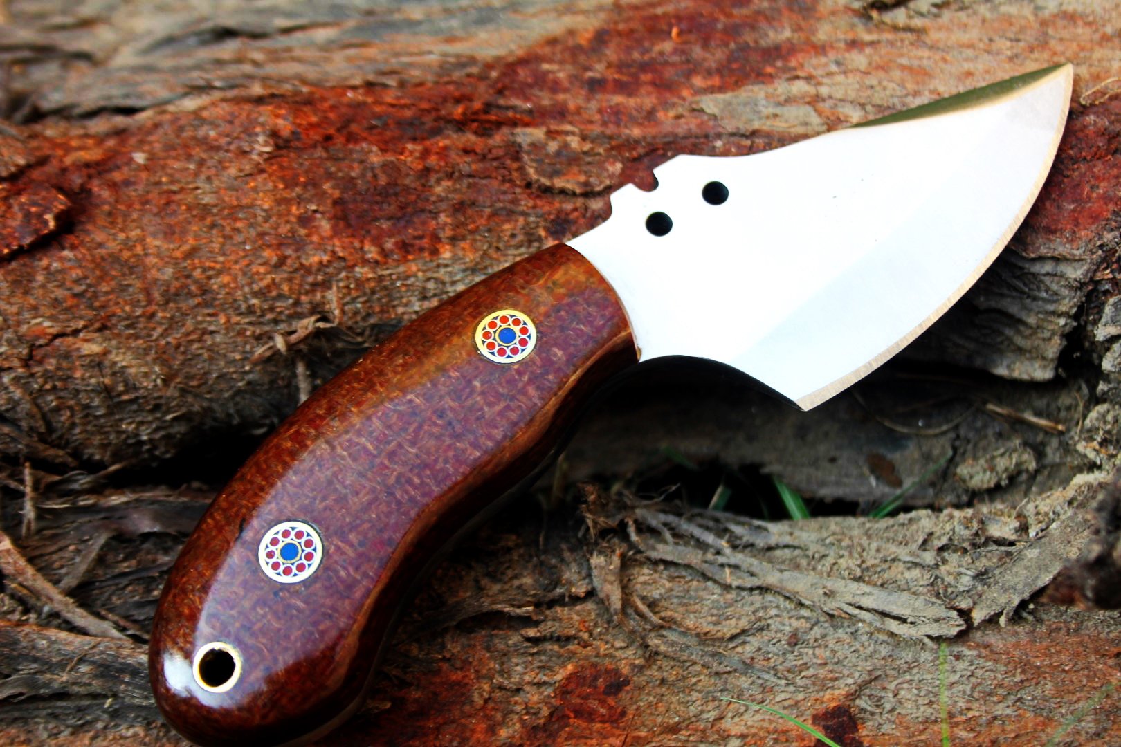 DKC Knives (5 6/18) DKC-89-CS Vortex Fixed Hunting Skinner Knife Carbon Steel Mahogany Micarta 6" Long, 3" Blade 6.7oz