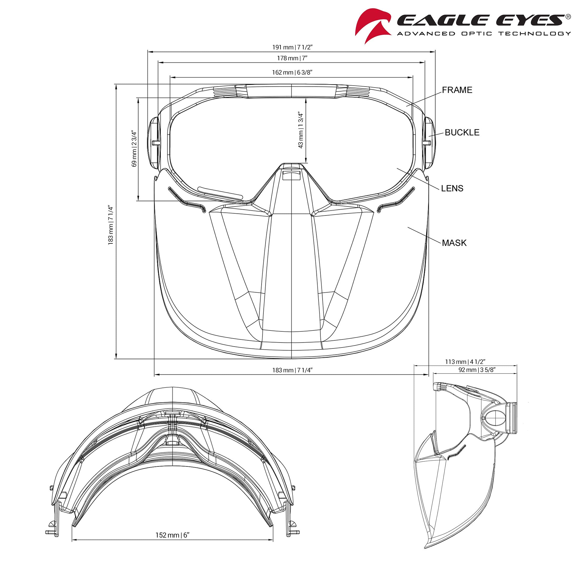 Eagle Eyes Anti-Fog Scratch-Resistant Safety Goggles with Face Shield - 99.9% UV Rays Protection - Universal Fit Lightweight Eyewear (Blue)
