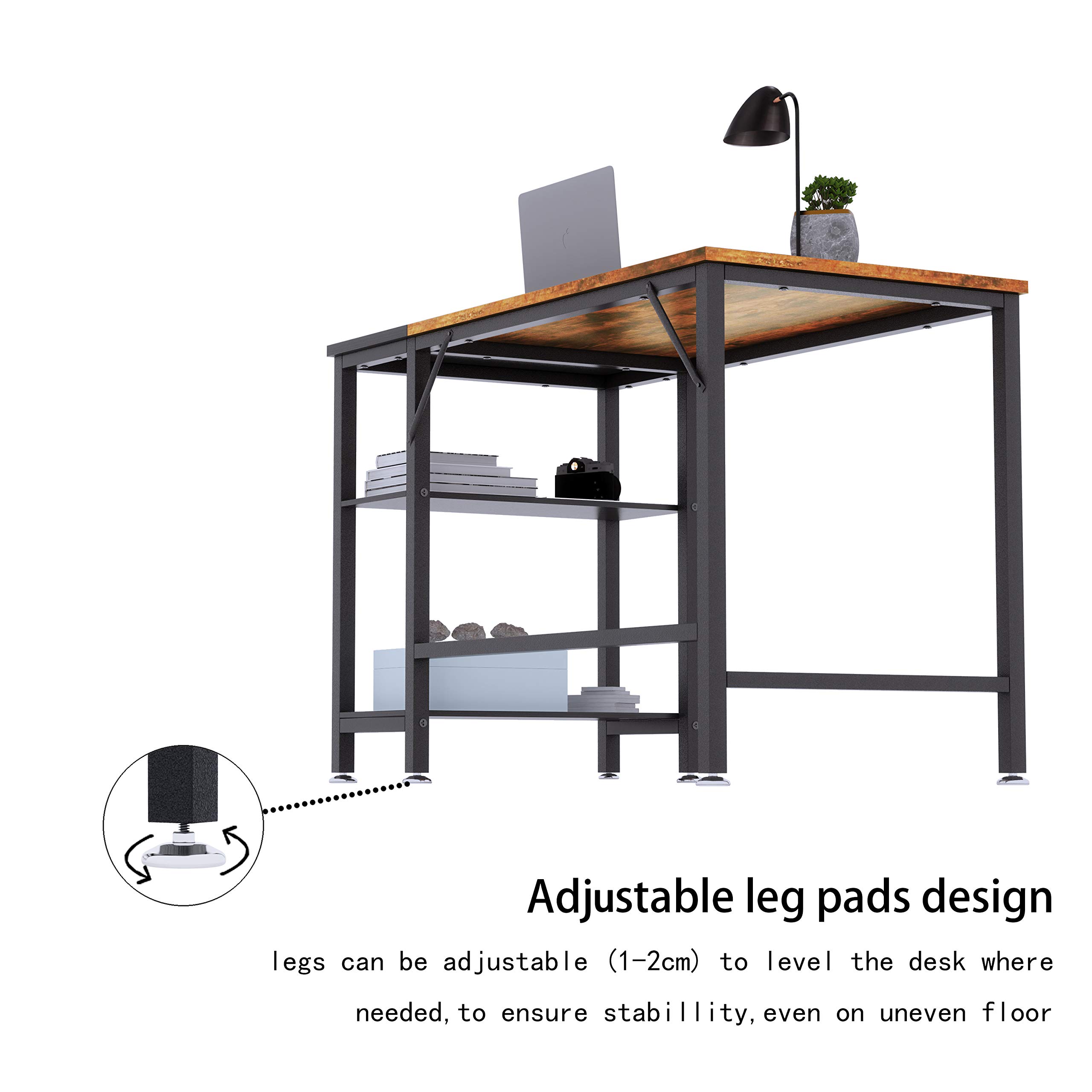 Extra Mile Computer Desk with Storage Shelves,47 Inch Small Desk Study Writing Table for Home, Office, Study Room, Bedroom,Vintage Rustic Brown and Black