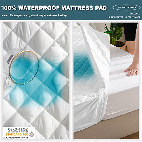 Queen Mattress Cover Waterproof, Deep Pocket Mattress Pad Protector Fits to 6''-21'', Breathable Hollow Cotton Filling Quilted Mattress Protector for Queen Size