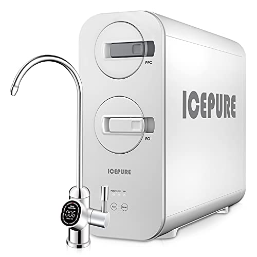 ICEPURE Tankless Reverse Osmosis System, 600 GPD Under Sink RO Water Filtration System, Smart Faucet, TDS Reduction, 1.5:1 Pure to Drain, UTR400A TDS Reduction, Remove 99.99% PFAS&PFOA&PFOS, UL, White