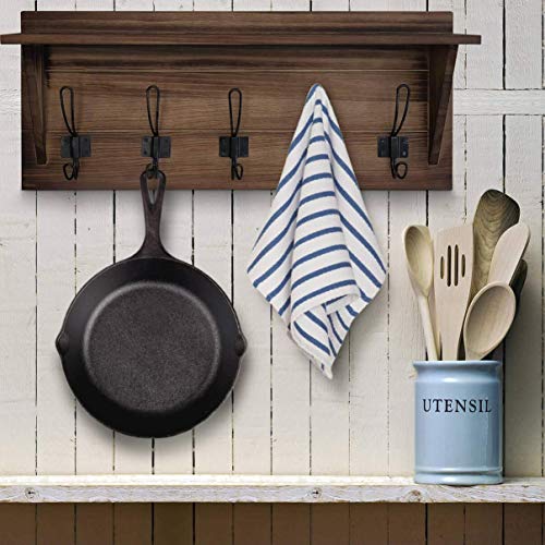 Matching Wall Mounted Coat Hooks Set - Beautiful Entryway Shelf and Coat Rack with Hooks, 24" | Solid Pine Wood | Perfect Touch for Your Bathroom, Kitchen, Mudroom | Rustic Brown