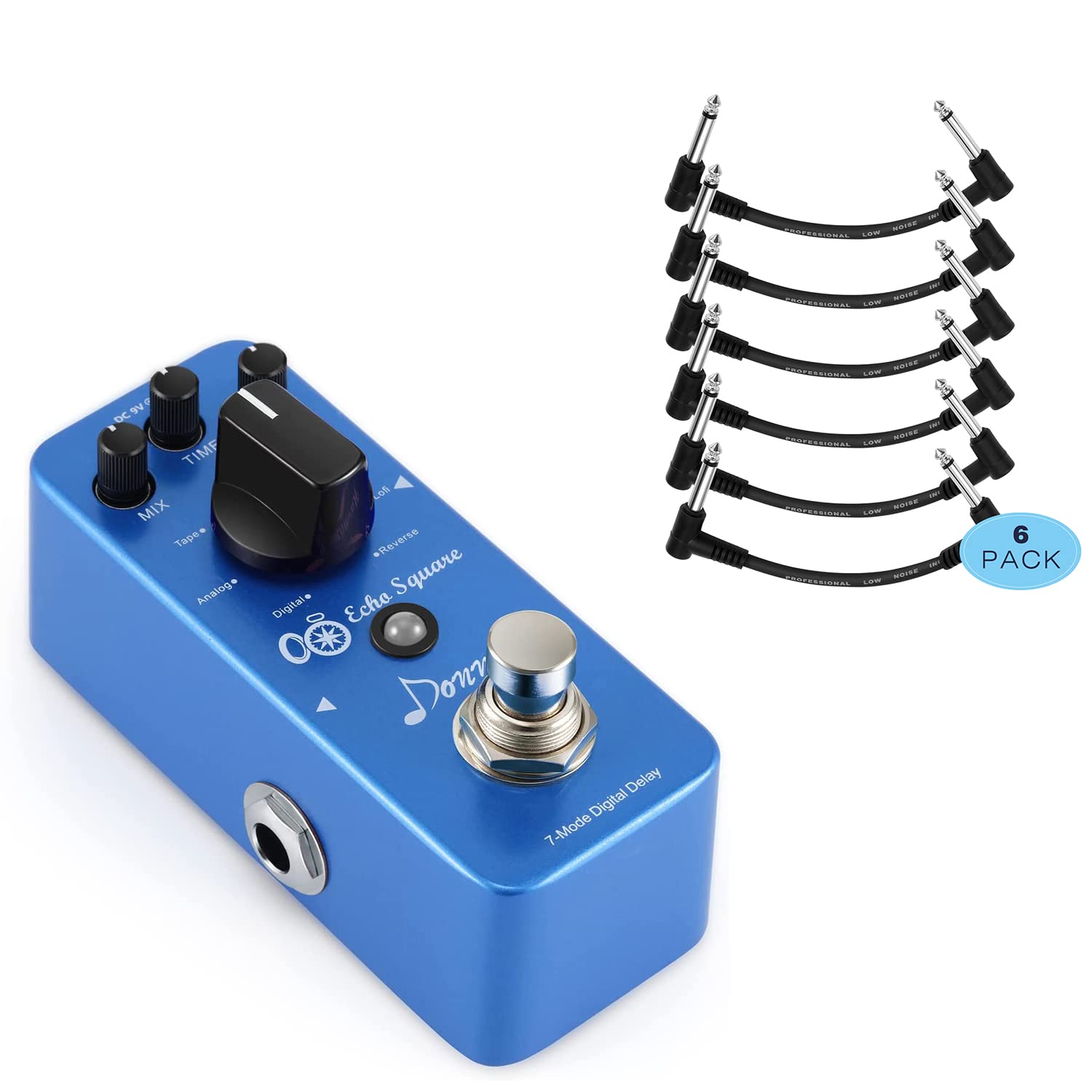 Donner Delay Pedal & 6 Inch Guitar Patch Cable Guitar Effect Pedal Cables Black 6 Pack