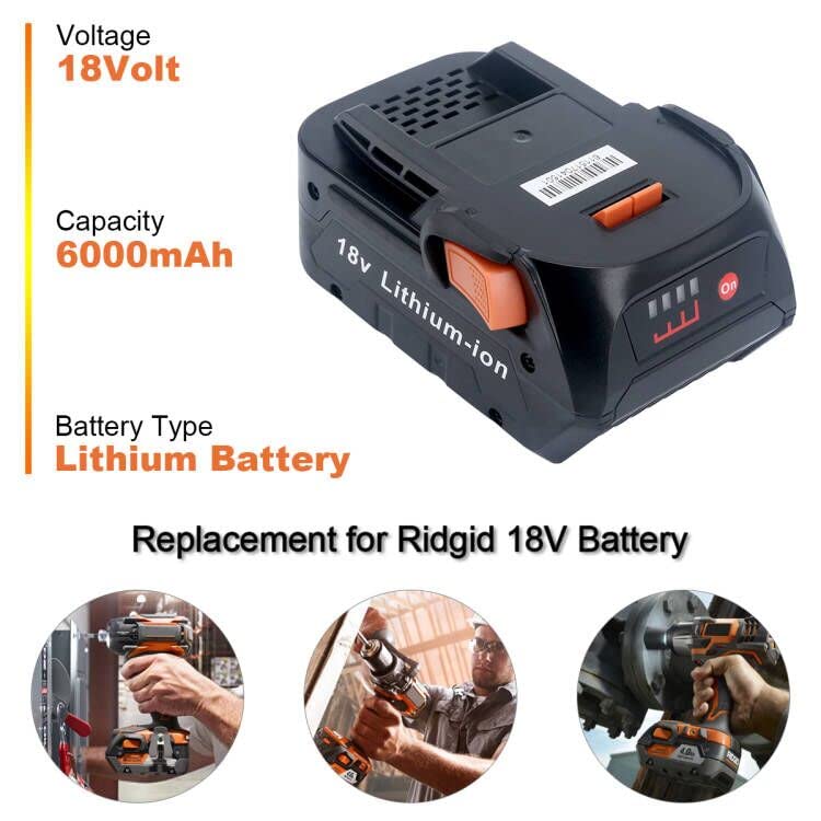 ELEFLY 2 Pack 18V 6.0Ah Lithium Battery Replacement for Ridgid 18V Battery R840087 R840083 R840086 AC840085 AC840087P Compatible with Ridgid 18V Drill Tool Battery