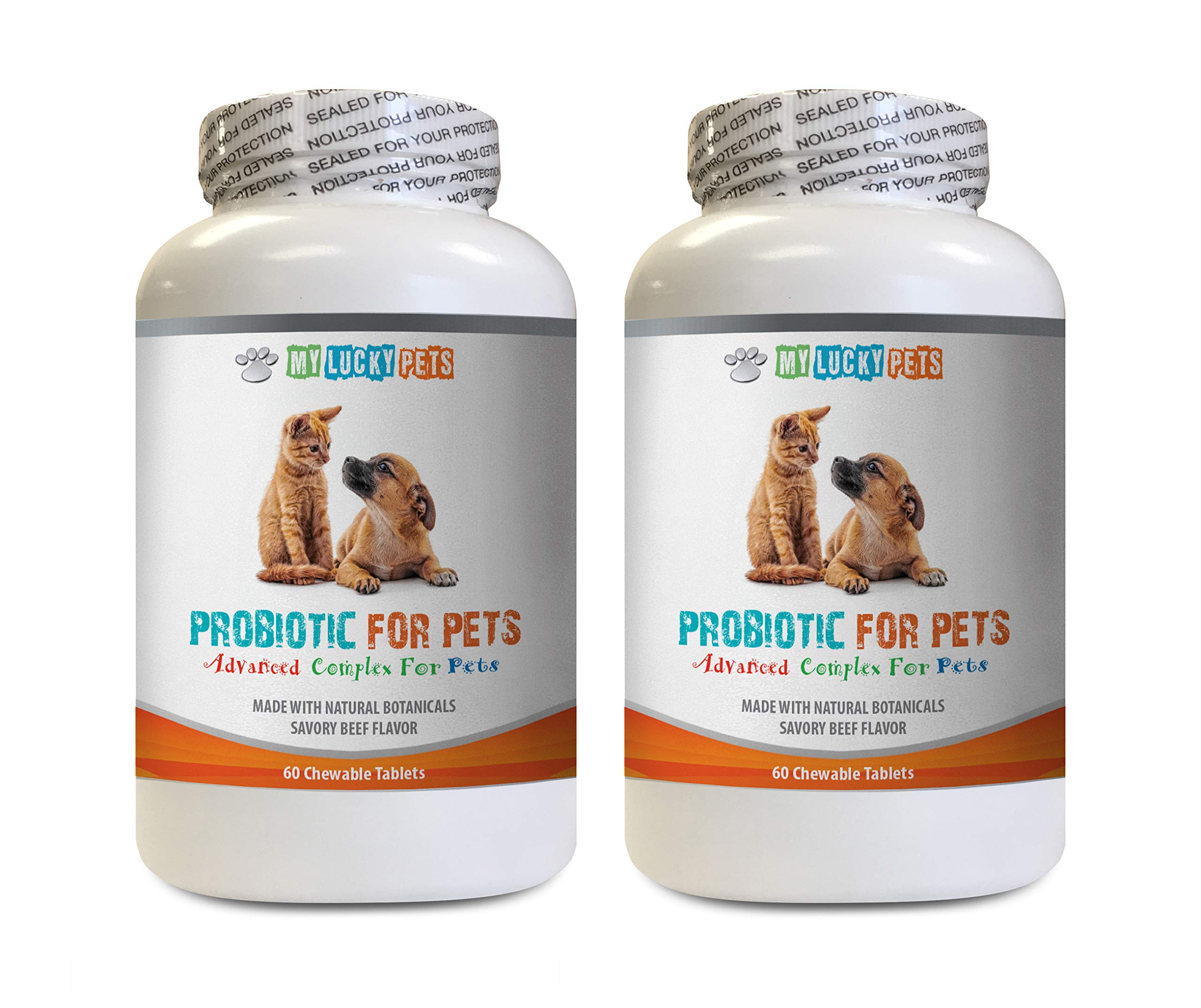 MY LUCKY PETS LLC probiotics for Dogs - PET PROBIOTIC - Dogs and Cats - Digestive Boost - GET RID of Bad Breath and Stop Diarrhea - bifidobacterium bifidum probioti - 2 Bottles (120 Treats)