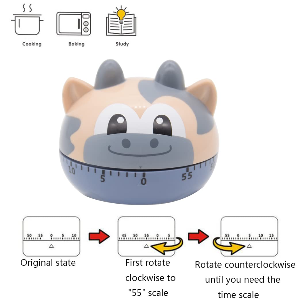 Hoshen Kitchen Food Cooking Mechanical Timer, Learning Time Manager, Manual Timer, Cartoon Animal Shape,Cattle