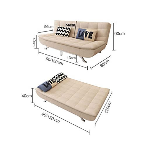 JHKZUDG 2 Seater Settee Sofa Bed,Modern Linen Upholstered Sofa Living Room Chair Couch with Metal Legs, 3 Angles Adjustable Back,for Living Room, Office, Room,Dark Gray,150 × 85 × 90cm