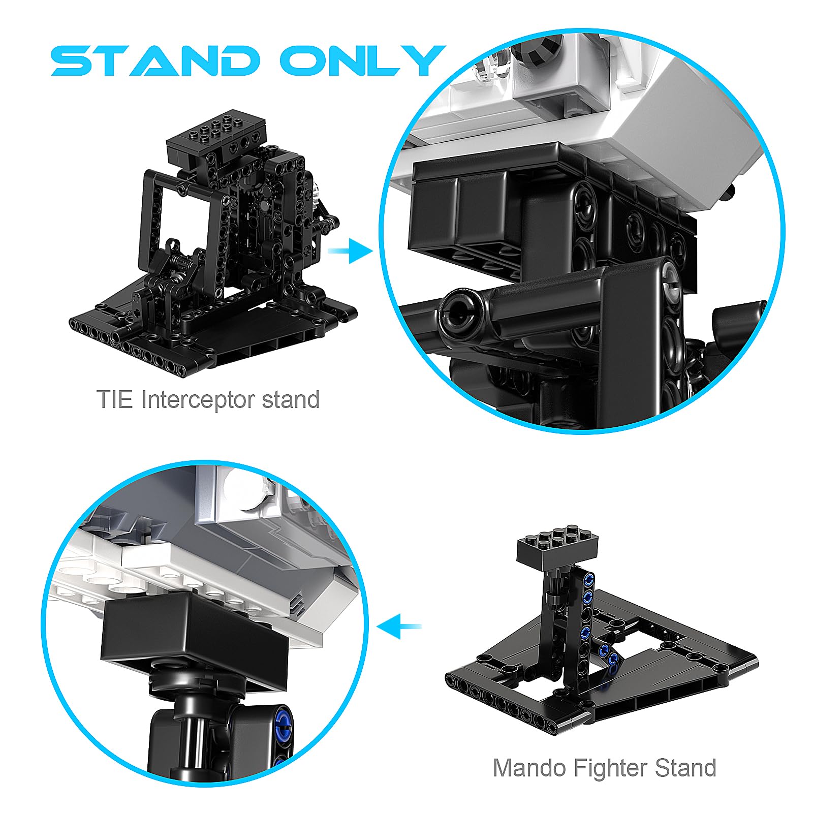 Display Stand for Lego Mando Fighter vs. TIE Interceptor 75348 Building Toy Set, Adjustable Angle Multifunctional Bracket, for Fans Aged 6 and Up (159 Pieces)