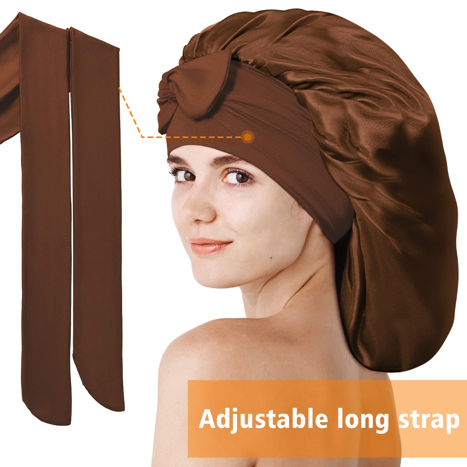 Kenllas Satin Silk Bonnet for Women - Large Sleep Cap with Tie Band for Curly Dreadlock Braid Hair Care (Black1)