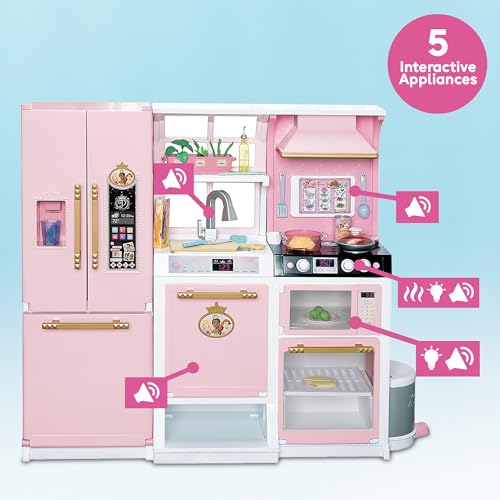 Disney Princess Style Collection Fresh Prep Gourmet Kitchen, Interactive Pretend Play Kitchen for Girls & Kids with Realistic Steam, Complete Meal Kit & 35+ Accessories