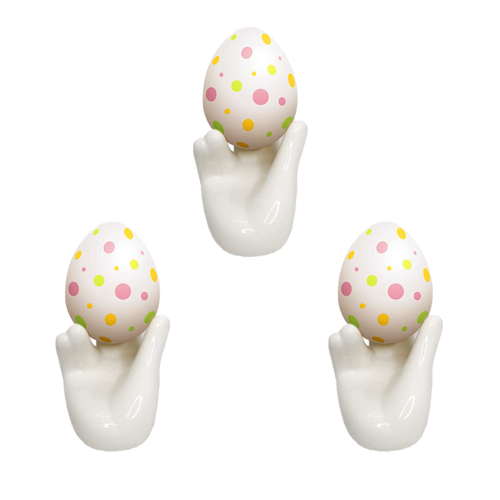 GFLPO 3pcs White Ceramic Easter Egg Cups, Creative Hand Shaped Display Stand, Ideal for Hard Boiled Eggs, Suitable for Restaurants, Kitchens, Home Decorations