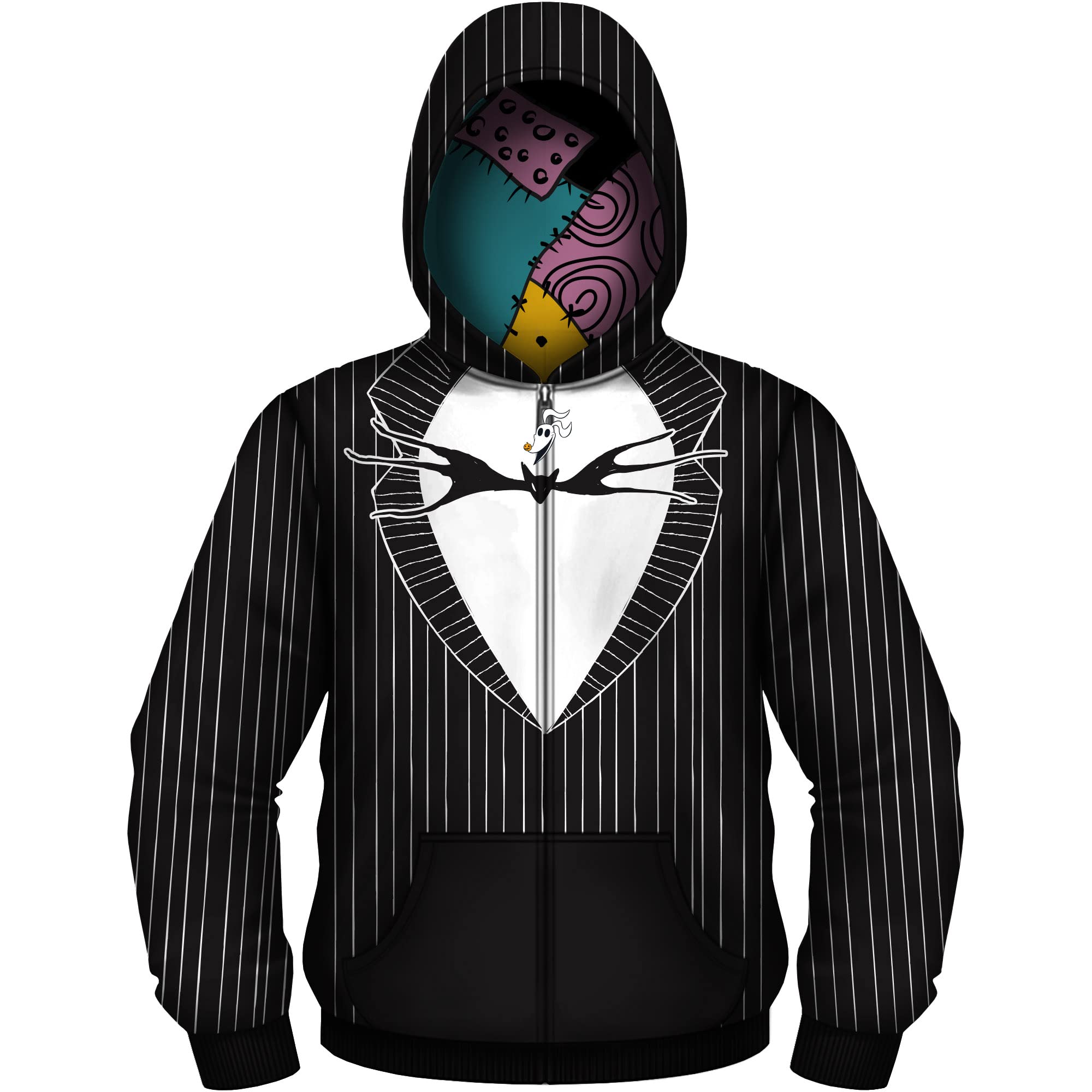 Disney Nightmare Before Christmas Jack Skellington Sally Reversible Costume Hoodie Sweatshirt(XS, Multicolor)