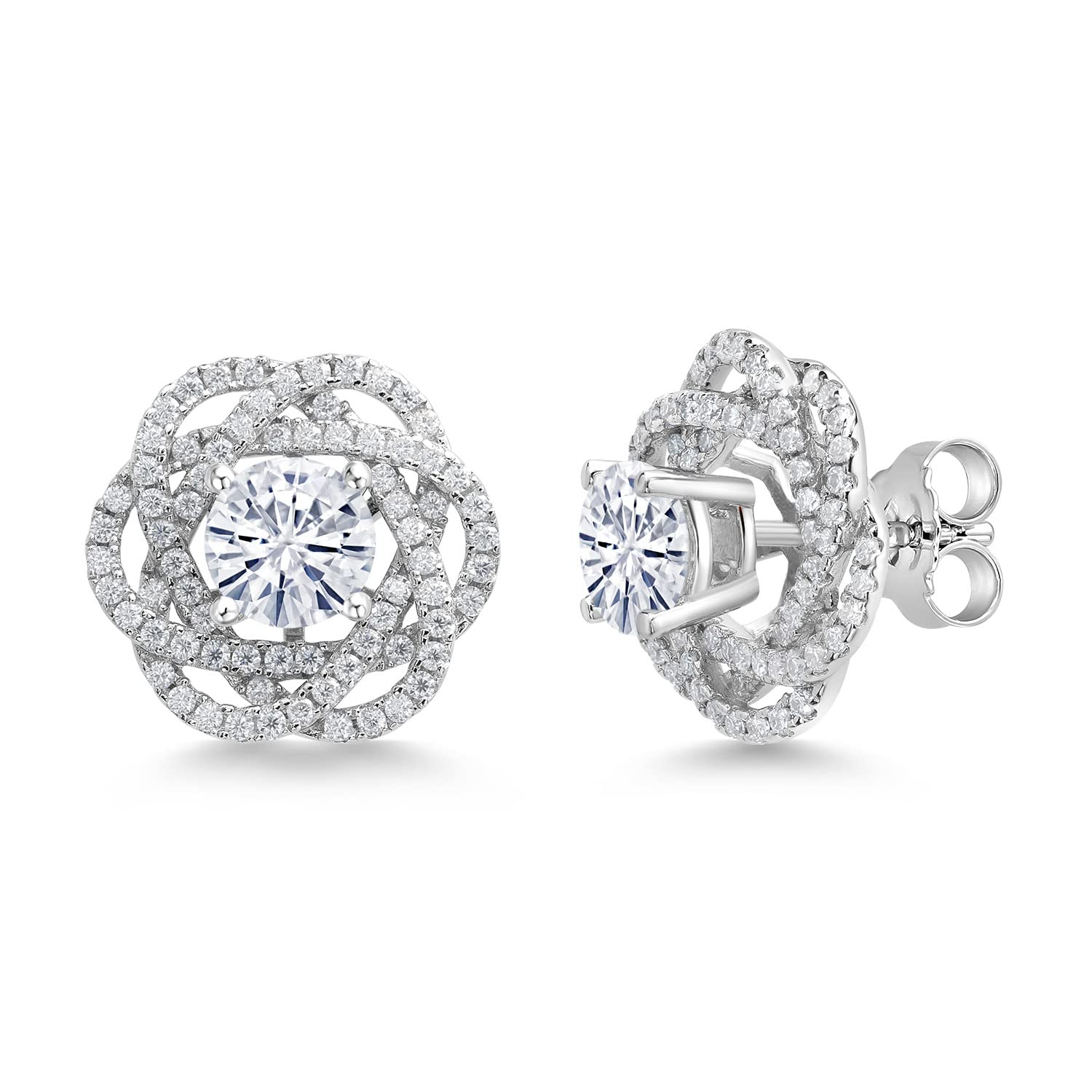 Gem Stone King 925 Sterling Silver White Moissanite Stud Earrings For Women with Removable Jackets (2.32 Cttw, Round 6MM)