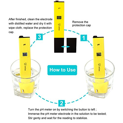 Jellas Pocket Size pH Meter Digital Water Quality Tester for Household Drinking Water, Swimming Pools, Aquariums, Hydroponics, pH Measurement for 0-14.0 pH, Β± 0.1 Accuracy, 0.1 Resolution.(Yellow)