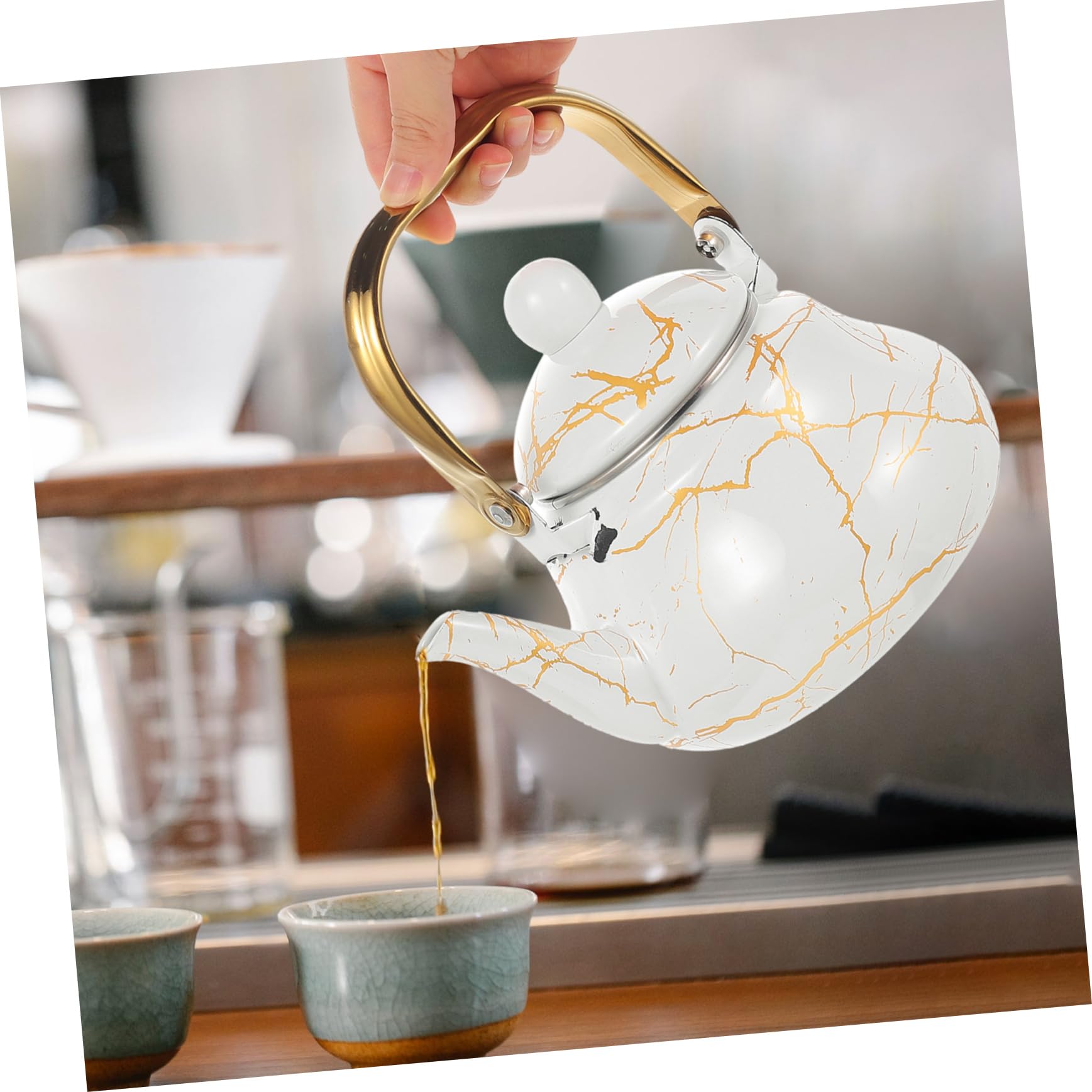 LABRIMP Marble Enamel Jug Gas Top Kettle Espresso Maker Camping Stoves Ceramic Tea Kettle Warmer Coffee Pot Enamel Stovetop Kettle Drip Coffee Kettle White Vintage Pear Shaped Pot