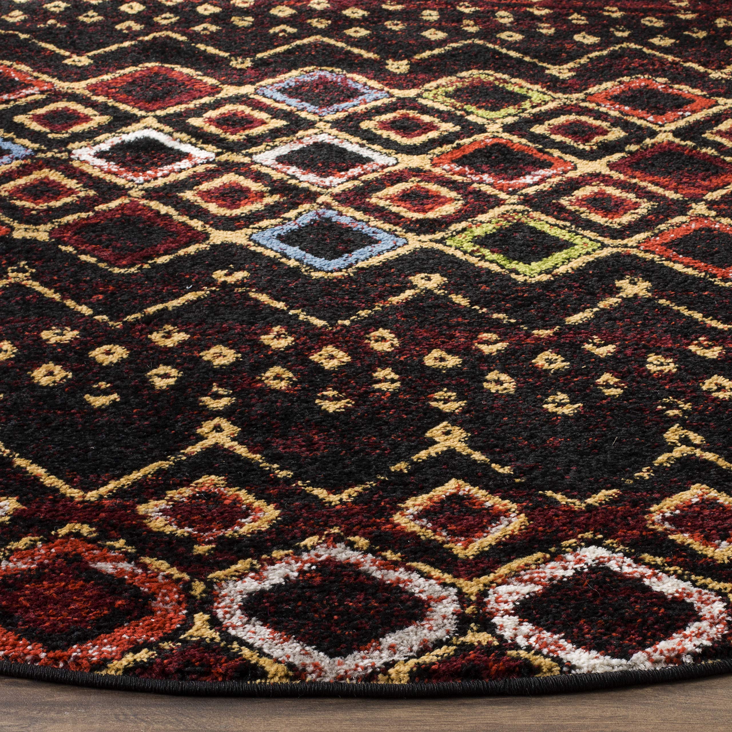 SAFAVIEH Amsterdam Collection 3' Round Black/Multi AMS108P Moroccan Boho Non-Shedding Dining Room Entryway Foyer Living Room Bedroom Area Rug