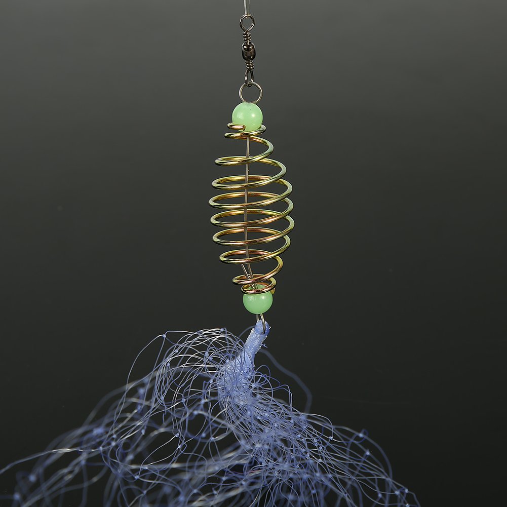 Fishing net Copper Spring,4pcs Fishing Net Trap Luminous Bead Copper Spring Shoal Netting Fishnet Tackle, Durable Copper Spring Fishing Net with Luminous Beads Accessories for Night Fishing