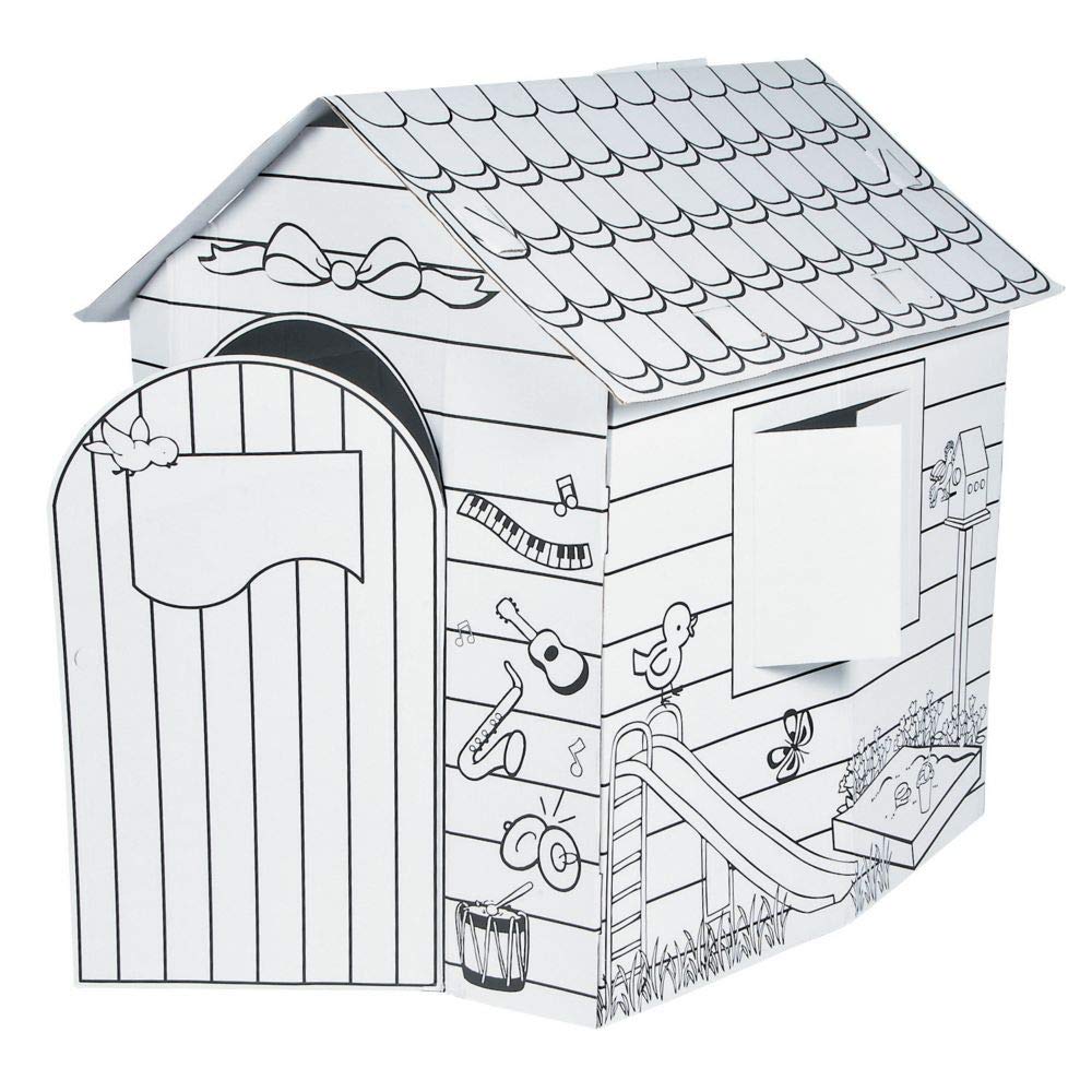 DIY Cardboard Playhouse - Folds easily for storage - Color Your Own Crafts for Kids and Fun Home Activities