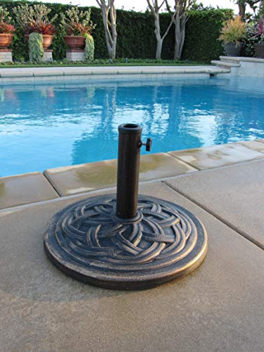 Simple Deluxe 7.5ft Patio Umbrella Outdoor Table Market Yard Umbrella with Push Button Tilt/Crank & DC America UBP18181-BR 18-Inch Cast Stone Umbrella Base, Made from Rust Free Composite Materials