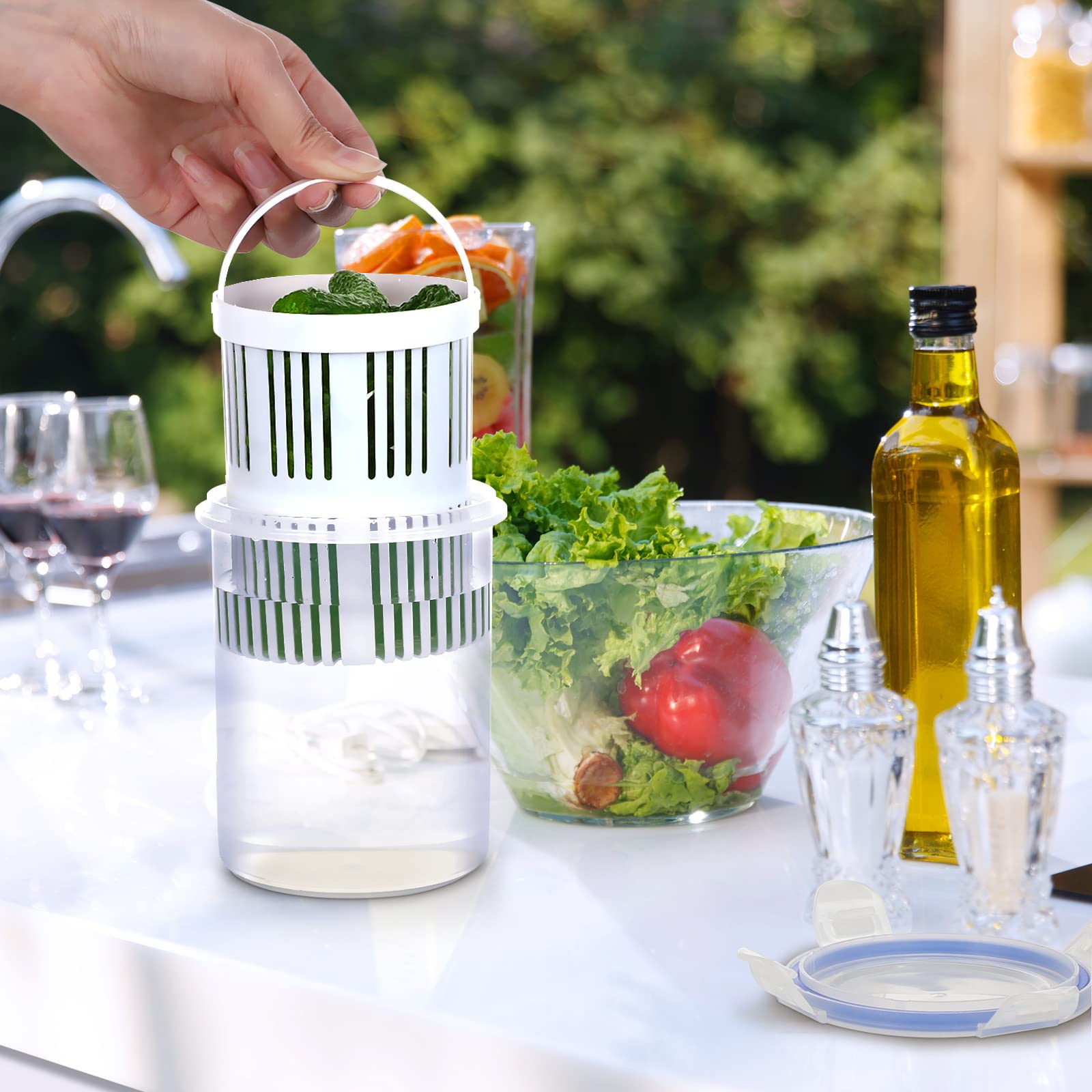 Garhelper 2Pcs Pickle Container Jar with Strainer,Pickle Holder Keeper Lifter with 2 Clips,Pickles Olive LeakProof Juice Separator Sieve Food Saver Storage Container with Leak Proof Lock Lid&Clip for