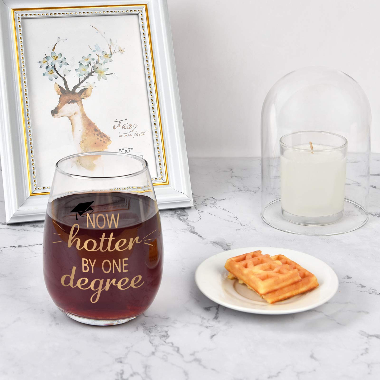 Graduation Gift - Now Hotter by One Degree Stemless Wine Glass 15Oz, Graduation Wine Glass for Him, Her, College Graduates, High School Graduates