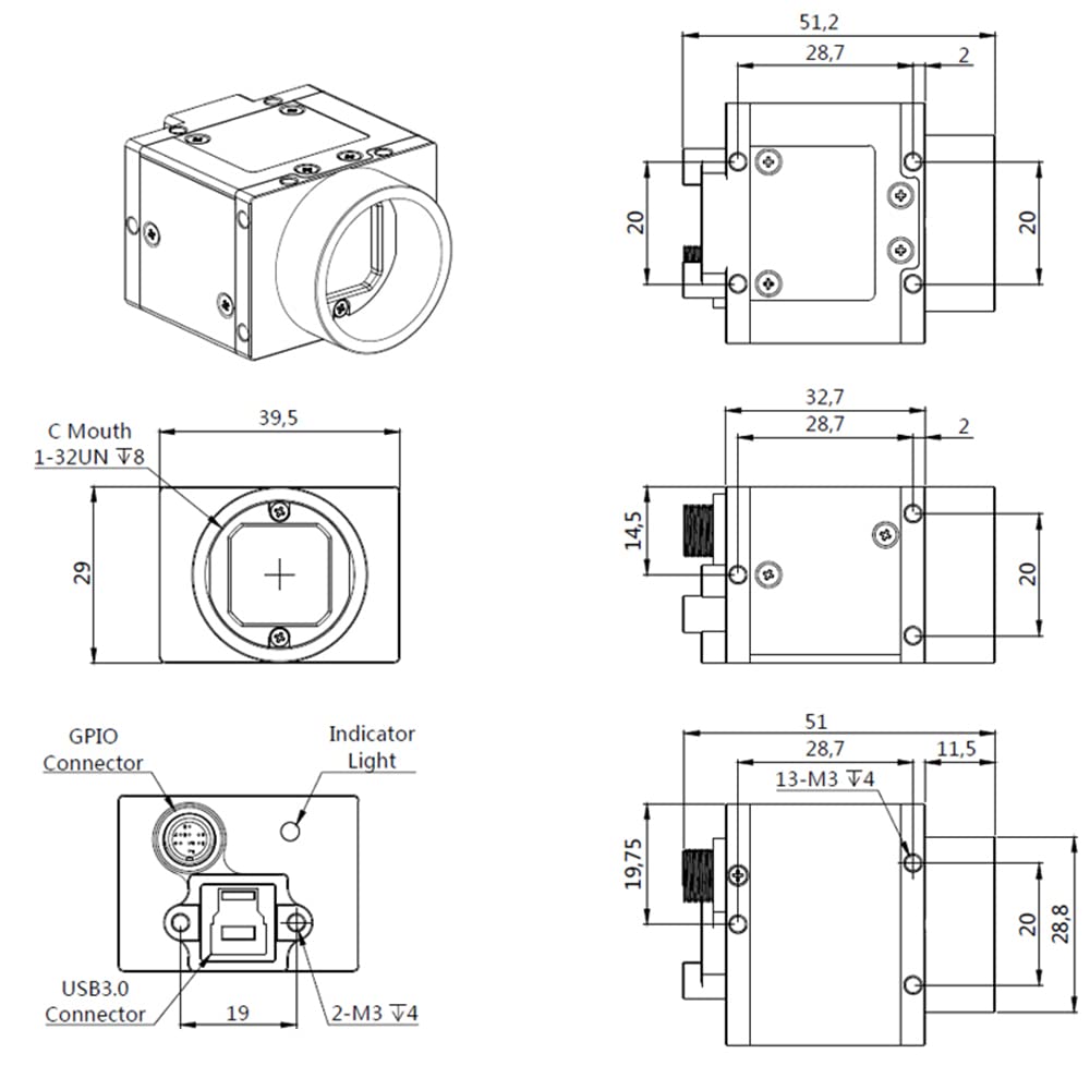 HTENG VISHI High Speed USB3.0 Color 12MP 1" Industrial Camera Machine Vision Global Shutter C-Mouth OpenCV Python SDK Area Scan Camera 4096X3072 28FPS Indoor