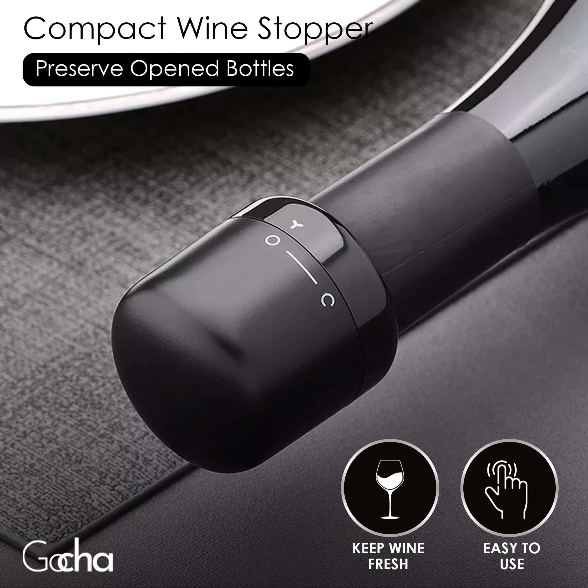 GOCHA Gadgets | Vacuum Wine Stopper | Champagne Stoppers With Vacuum Built-in | 1.5 inch Silicone Twist Top Wine Stopper | Reusable, Leak Proof (2 Wine + 2 Champagne Cork Stopper) | (Pack of 4)
