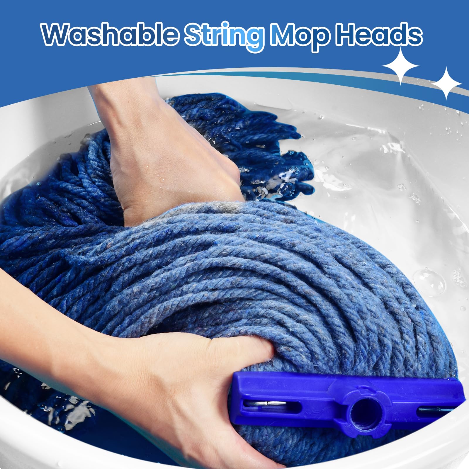 Matthew Cleaning Screw-on Heavy Duty Cotton Wet Mop Replacement Heads(Blue, Large,3Pack) with 2 Pack Microfiber Cloth for Residential & Commercial Floor Cleaning Use- Fit Standard American Screw