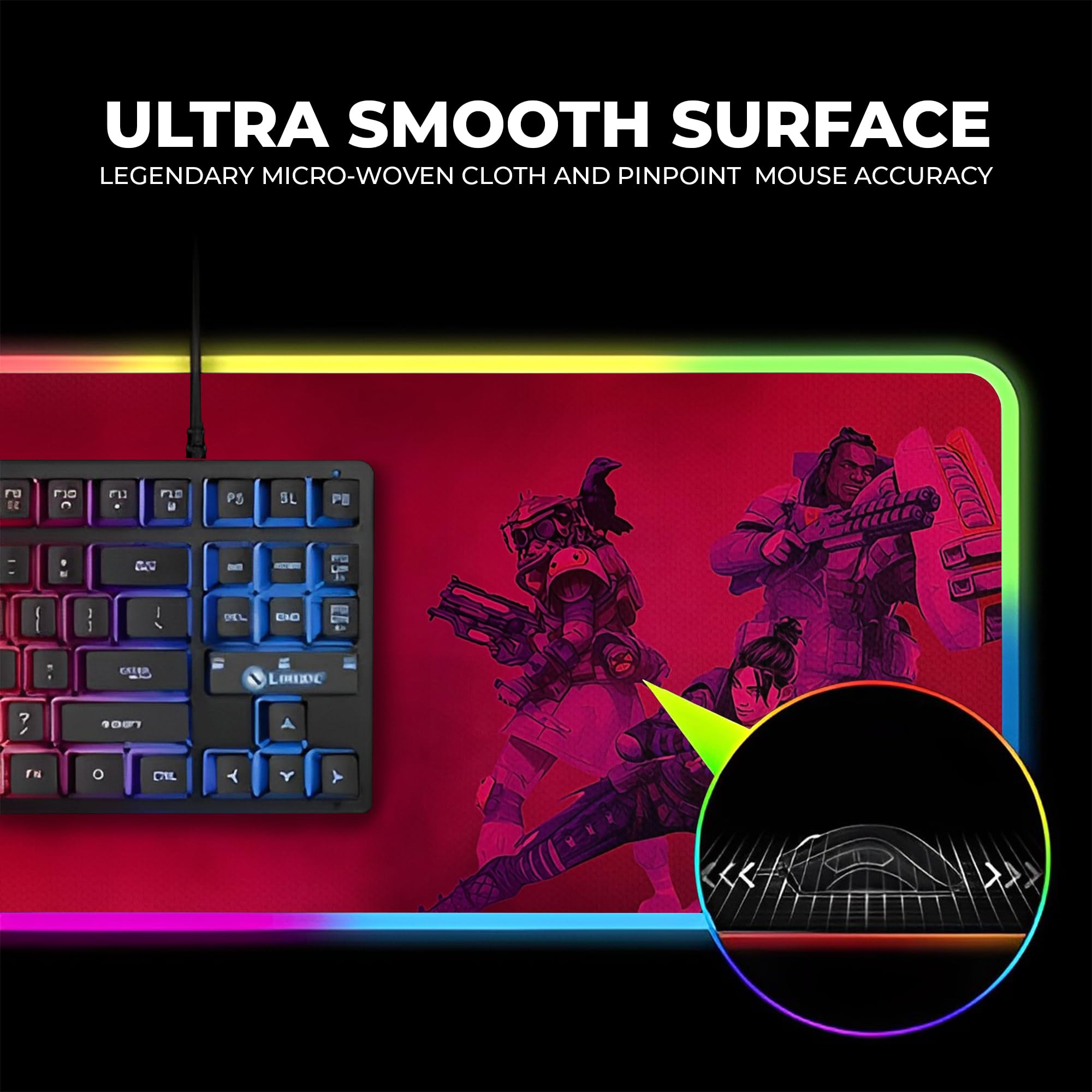 DreamController Custom Gaming Mouse Pad with RGB glow light 80x30cm | Non-Slip Mouse and Keyboard Pad with Rubber Base | LED Mousepad with 14 Lighting & 2 Brightness Mode for Gamers