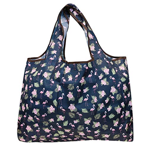 Wrapables Eco-Friendly Large Nylon Reusable Shopping Bags (Set of 2), Flamingo Fun