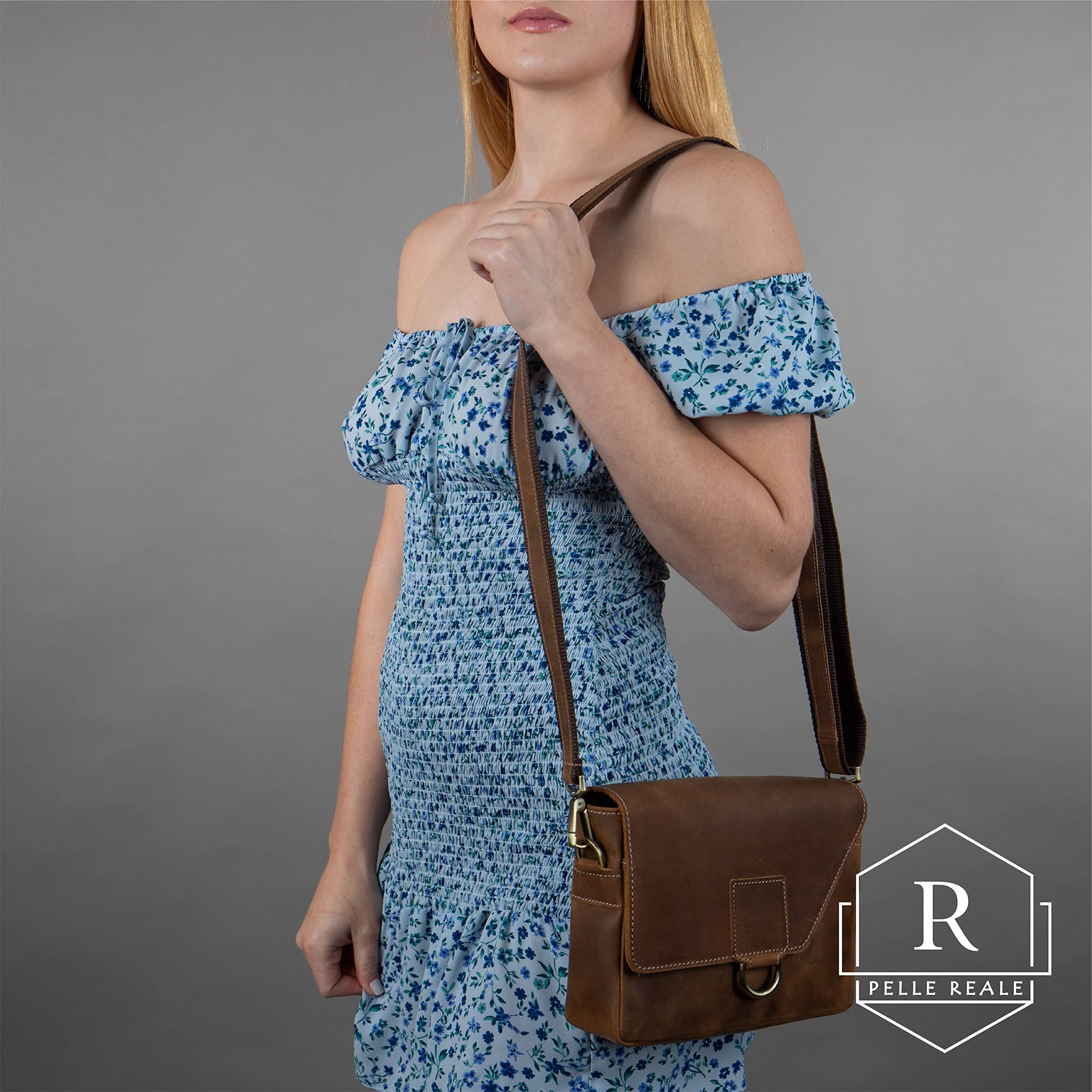 Handmade Crazy Horse Leather Crossbody Shoulder Bag For Women Messenger Leather Bag Tablet/Ipad Vintage Design (Light Brown)