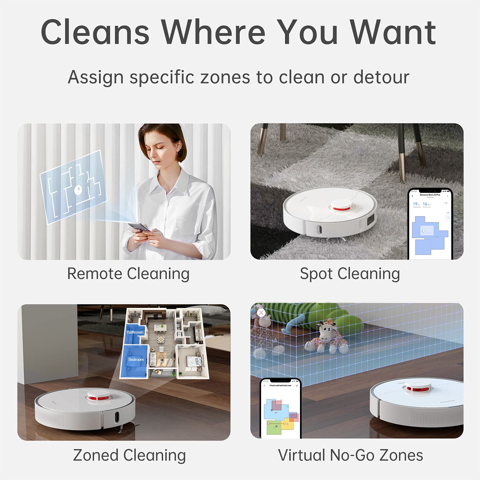 Dreametech L10 Pro Robot Vacuum and Mop, 4000Pa Strong Suction, 2.5h Runtime, Works with Alexa/Google Home/APP, 3D Obstacle Avoidance, Superb LiDAR Navigation, Ideal for Pet Hair, Carpets, Hard Floor